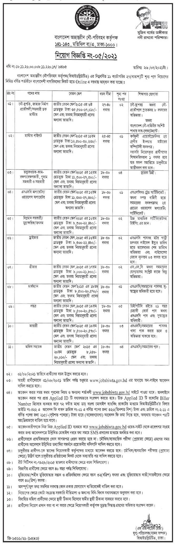 BIWTC Job Circular 2021 | বাংলাদেশ অভ্যন্তরীন নৌপরিবহন নিয়োগ বিজ্ঞপ্তি