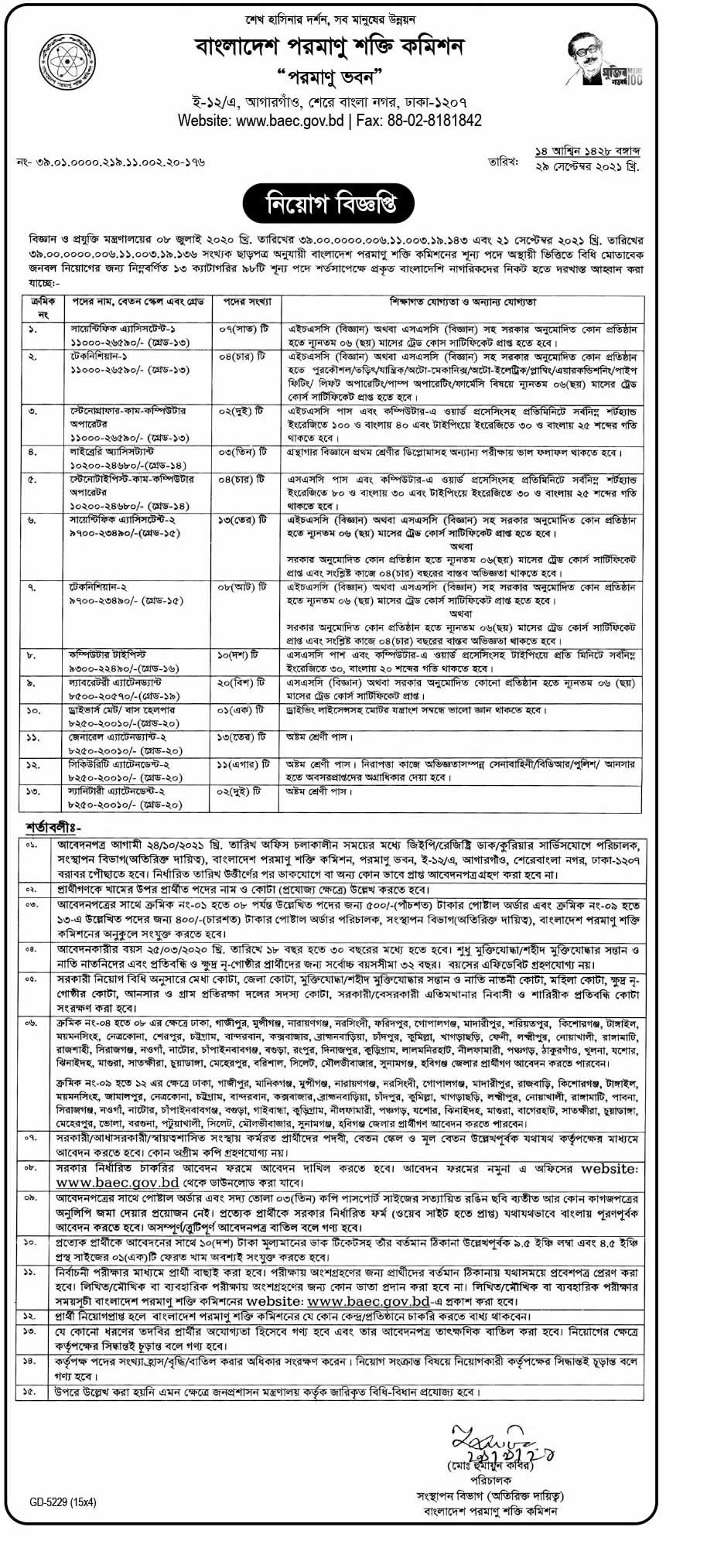 BAEC Job Circular 2021। পরমাণু শক্তি কমিশনে চাকরির নিয়োগ 2021